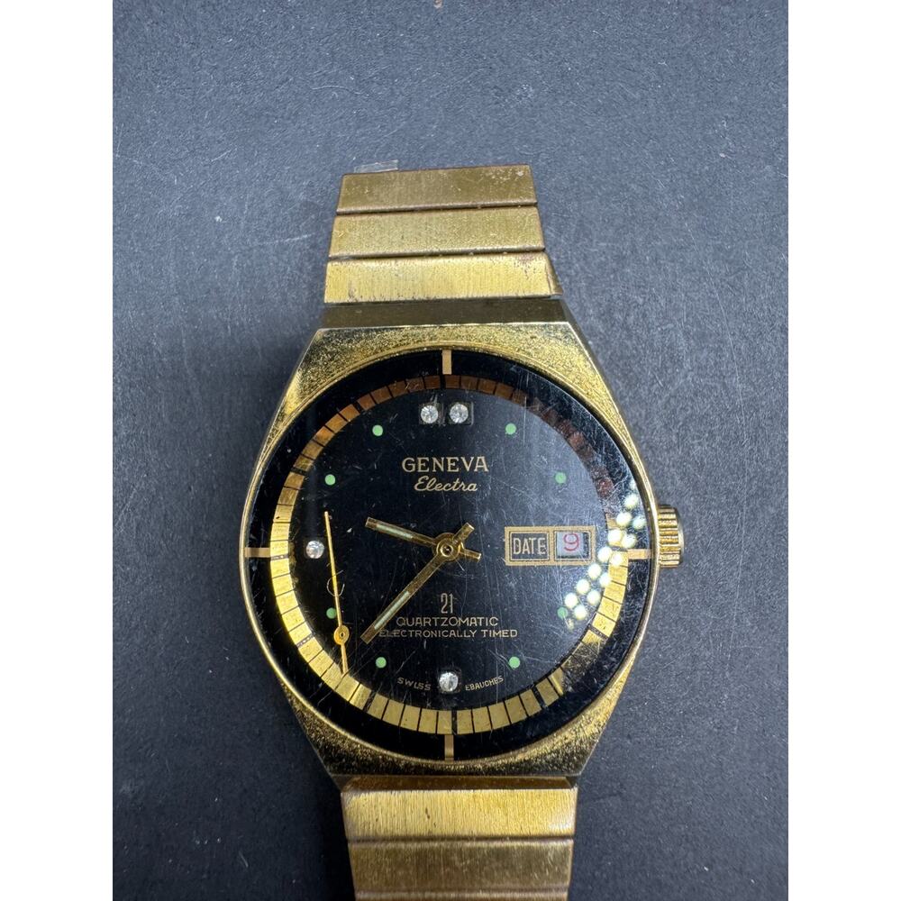 Vintage Geneva Electra Swiss 21 Quartzomatic Date Dia… - Gem
